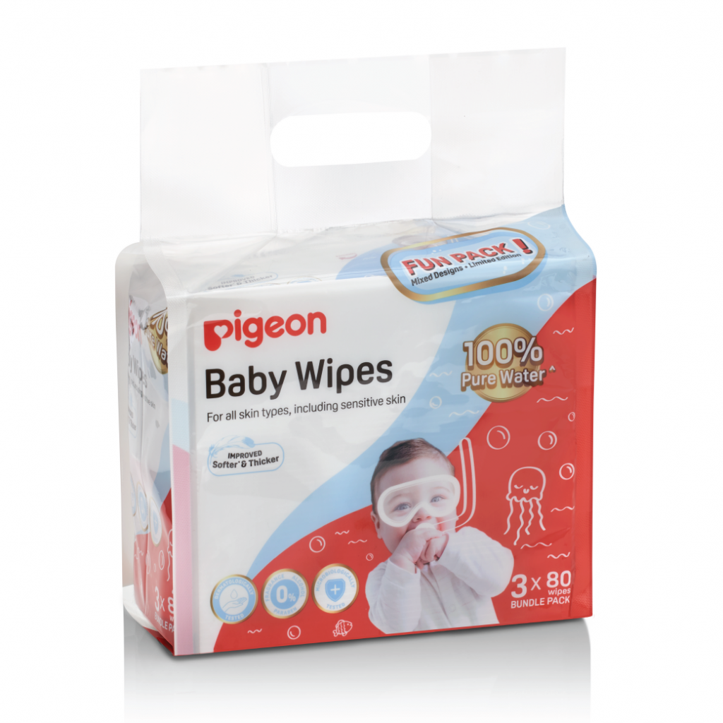 S & P Africa | PIGEON BABY WIPES 100% PURE WATER – 80’S 3-IN-1 REFILL PACK